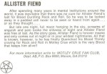 MOTLEY CRUE’S MALIGNED MASCOT, ALLISTER FIEND (Part 1).